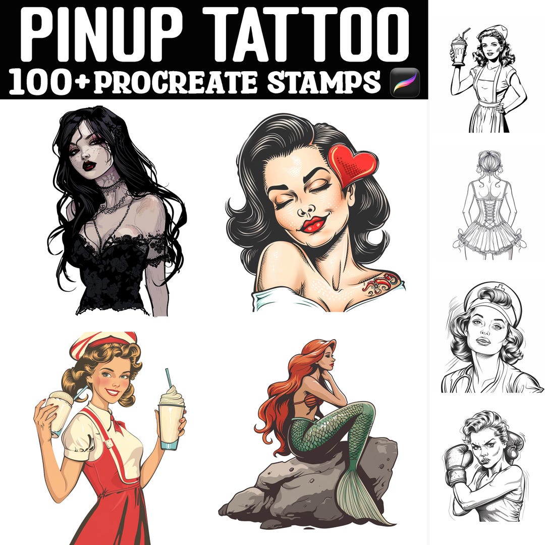 100+ Pinup Tattoo Procreate Stamps | Procreate Brushes | Instant Digital Download - Etsy