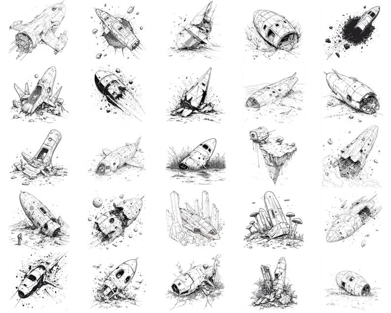 100+ Crashed Spaceship Wreck Procreate Stamps | Procreate Brushes ...