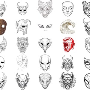 100+ Samurai Warriors Masks Procreate Stamps | Procreate Brushes ...