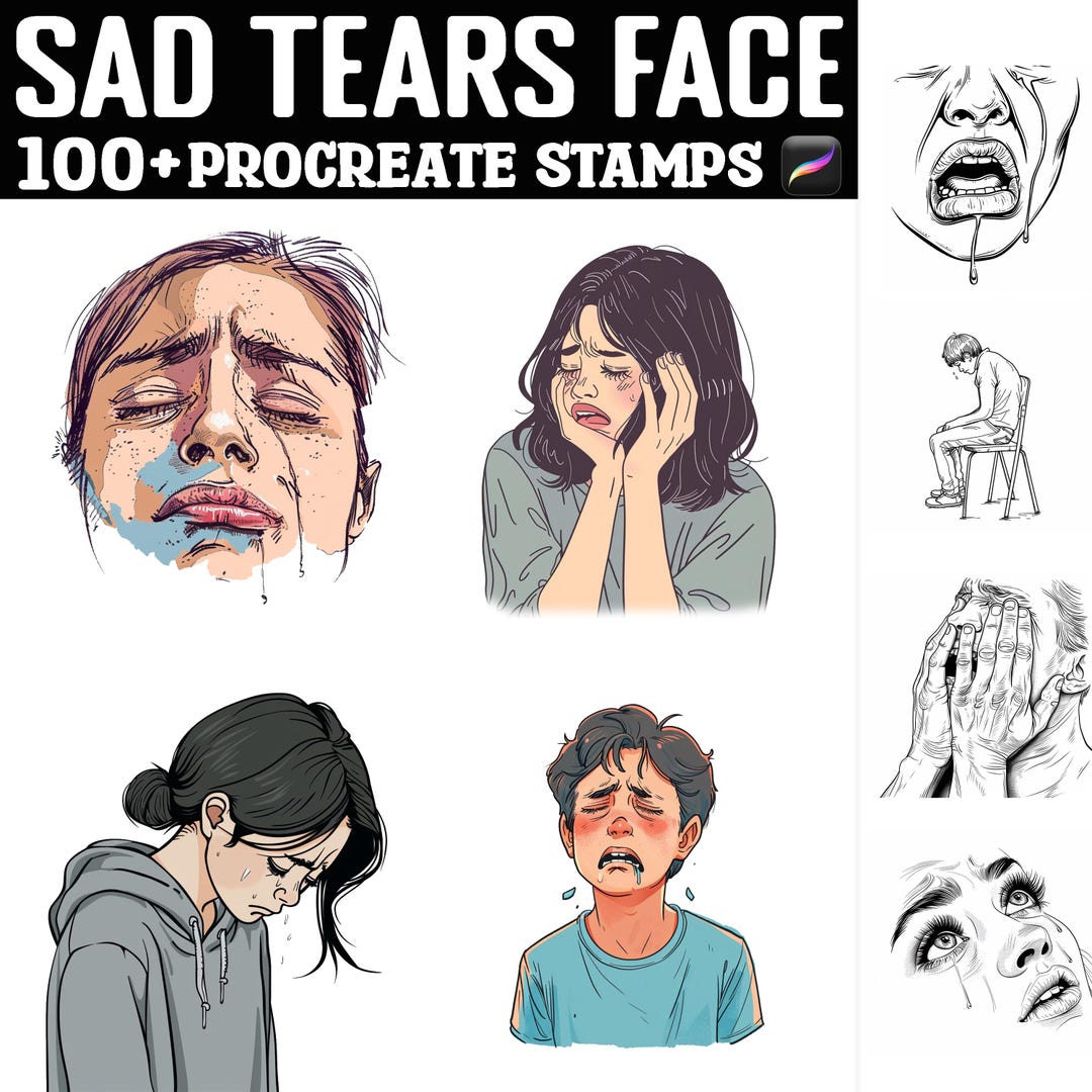 100+ Sad Tears Face Procreate Stamps | Procreate Brushes | Instant ...