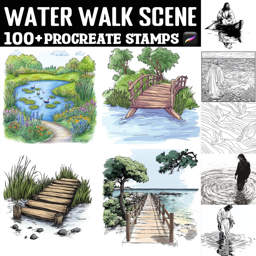 100+ Water Walk Scene Procreate Stamps | Procreate Brushes | Instant ...