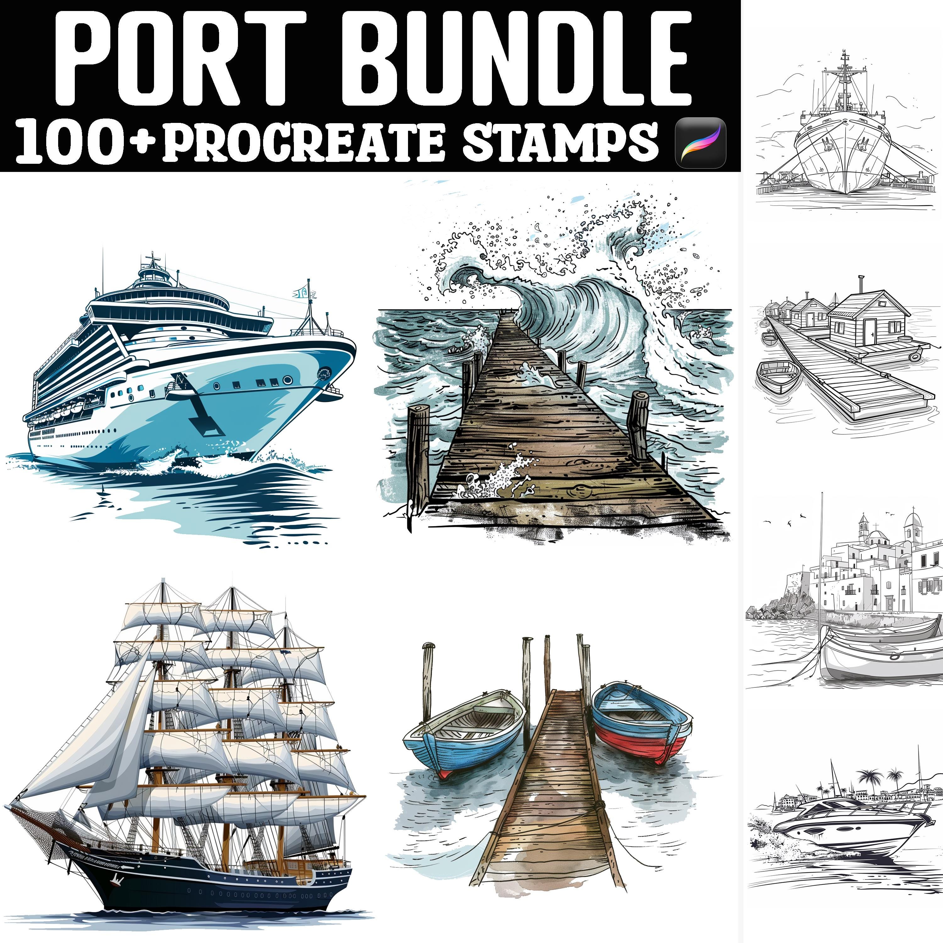 100+ Port Scene Procreate Stamps | Procreate Brushes | Instant Digital ...
