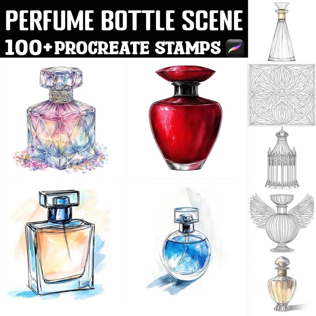 100+ Perfume Bottle Procreate Stamps | Procreate Brushes | Instant ...