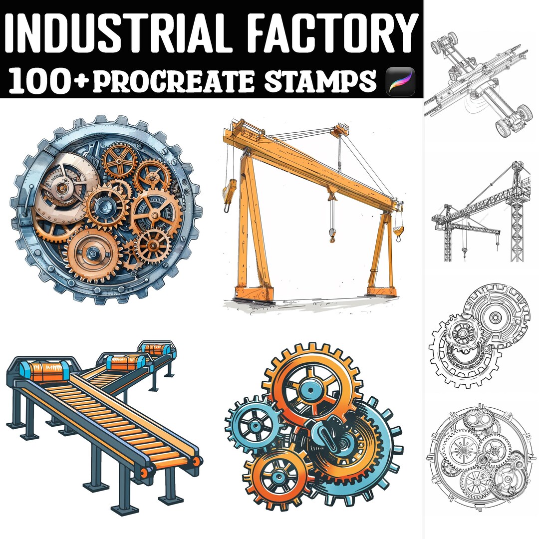 100+ Industrial Factory Procreate Stamps | Procreate Brushes | Instant ...