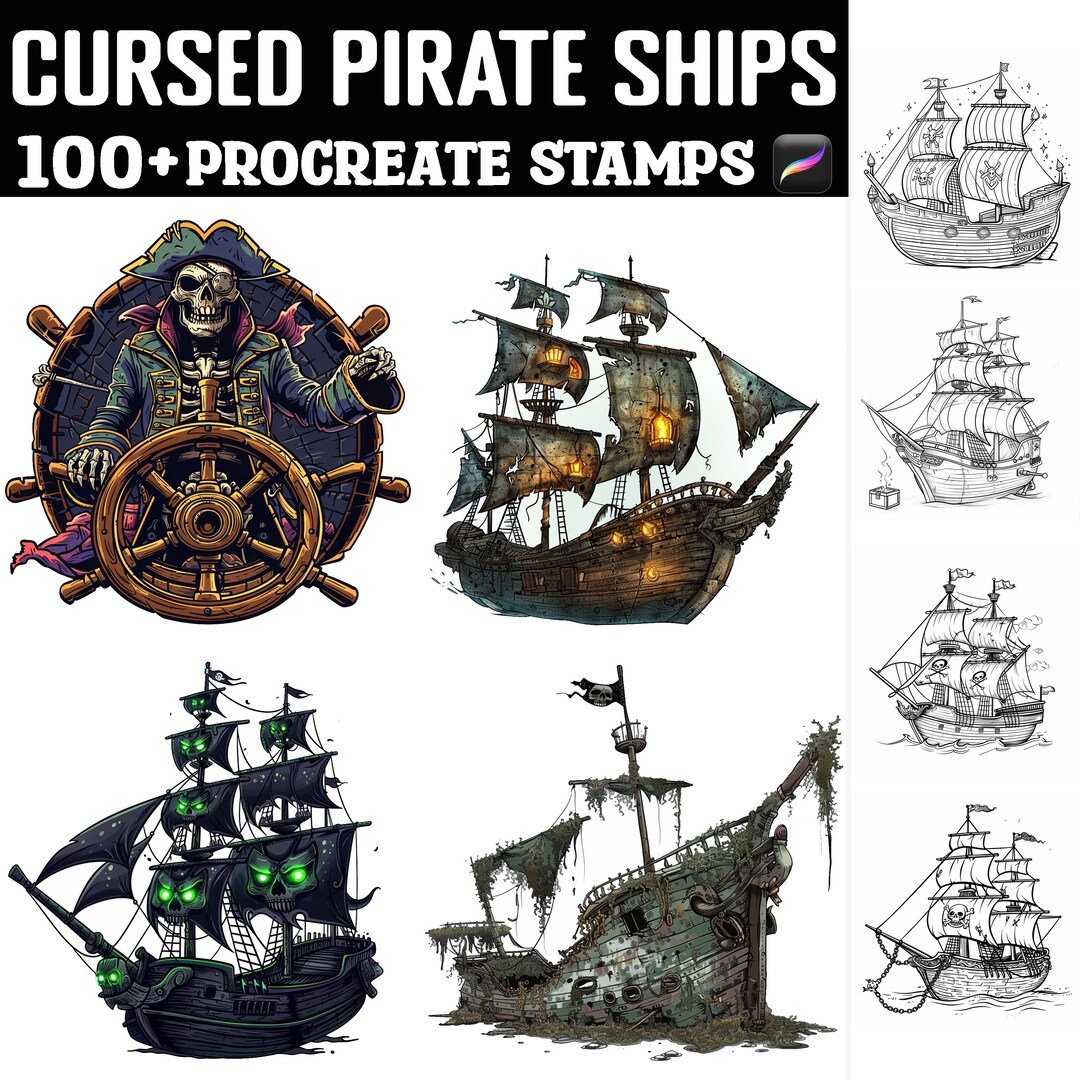 100+ Cursed Pirate Ships Procreate Stamps | Procreate Brushes | Instant ...