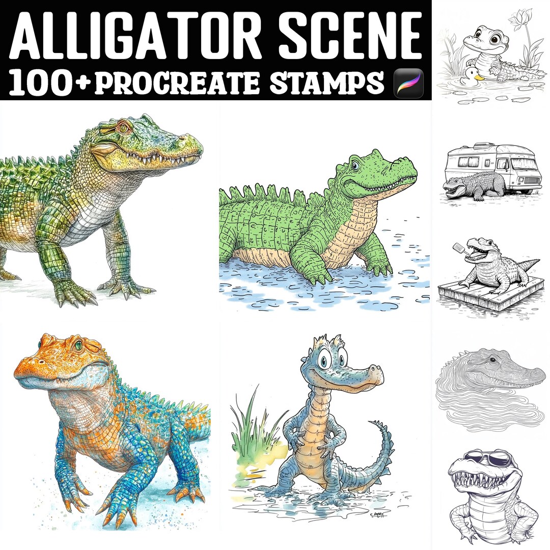 100+ Alligator Procreate Stamps | Procreate Brushes | Instant Digital ...