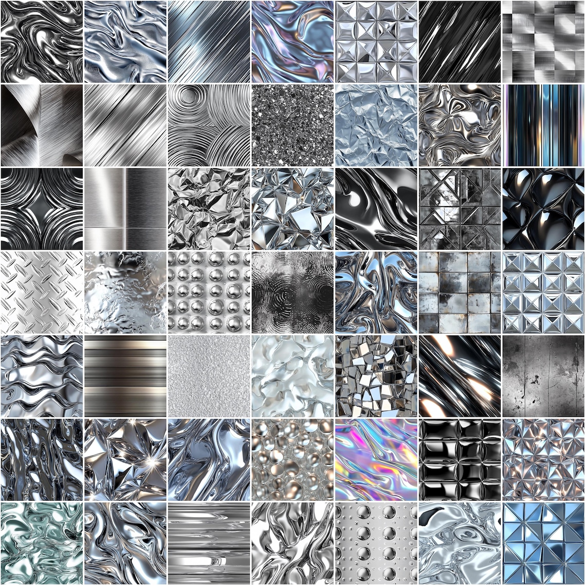 Chrome Texture Procreate Brushes: Seamless Metallic Patterns (instant ...
