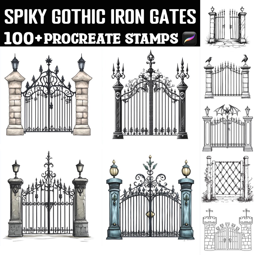 100+ Spiky Gothic Iron Gates Procreate Stamps | Procreate Brushes ...