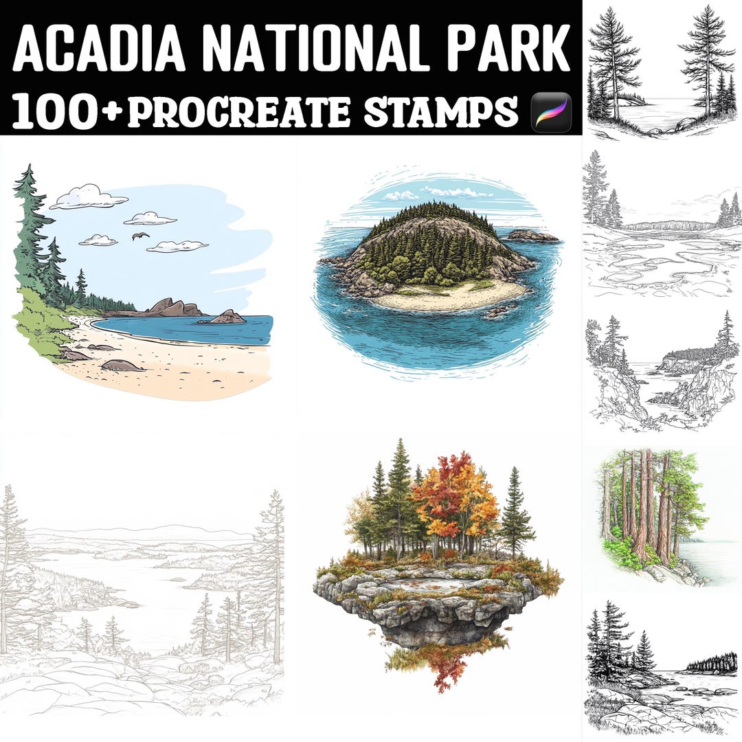 100+ Acadia National Park Procreate Stamps | Procreate Brushes ...