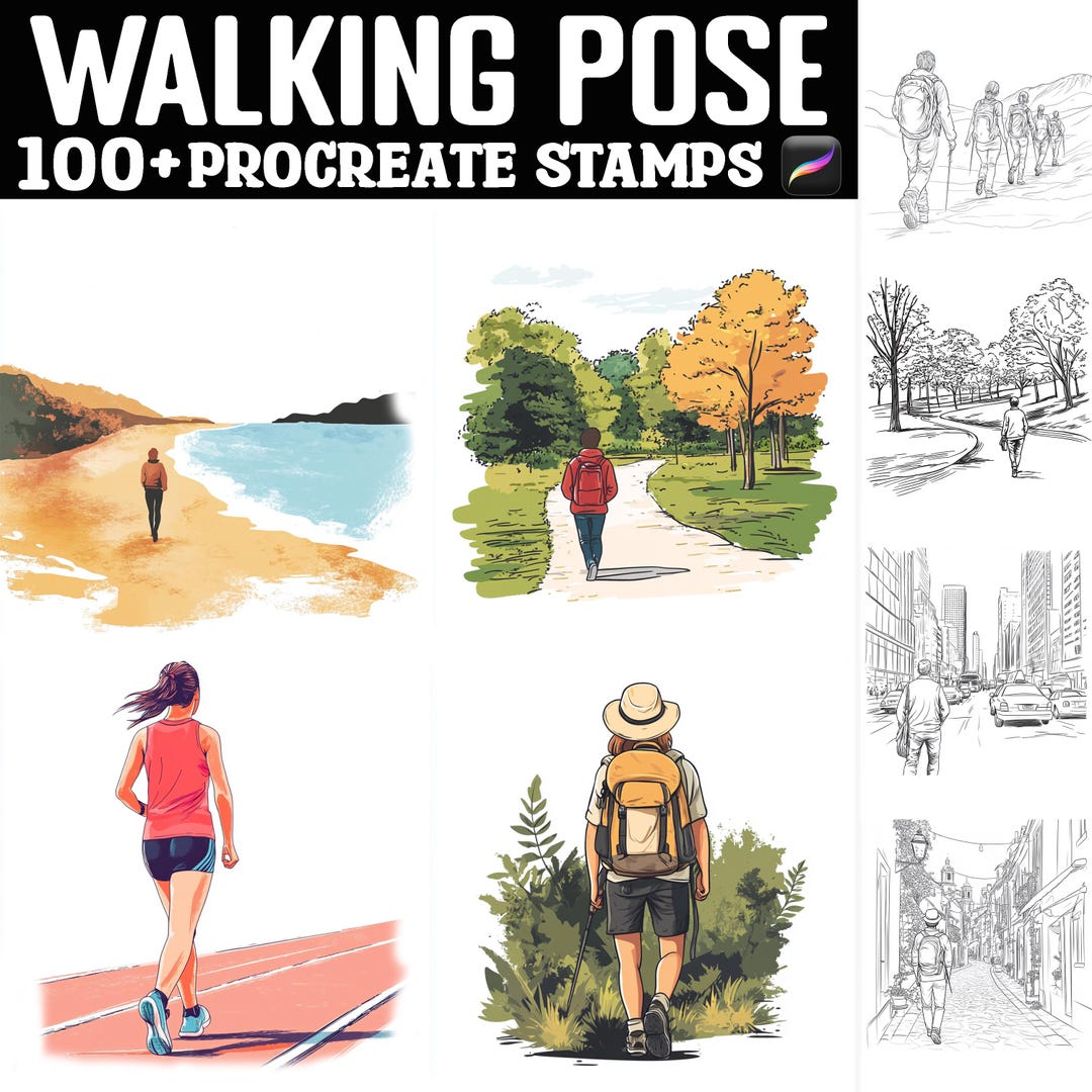 100+ Walking Pose Procreate Stamps | Procreate Brushes | Instant ...