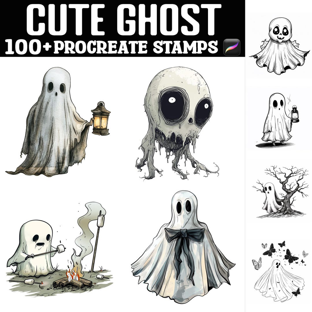 100+ Cute Ghost Procreate Stamps | Procreate Brushes | Instant Digital ...