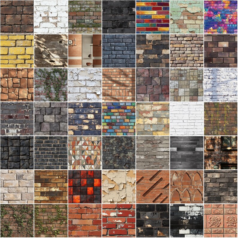 Brick Wall Texture Procreate Brushes: 100+ Seamless Patterns (instant ...