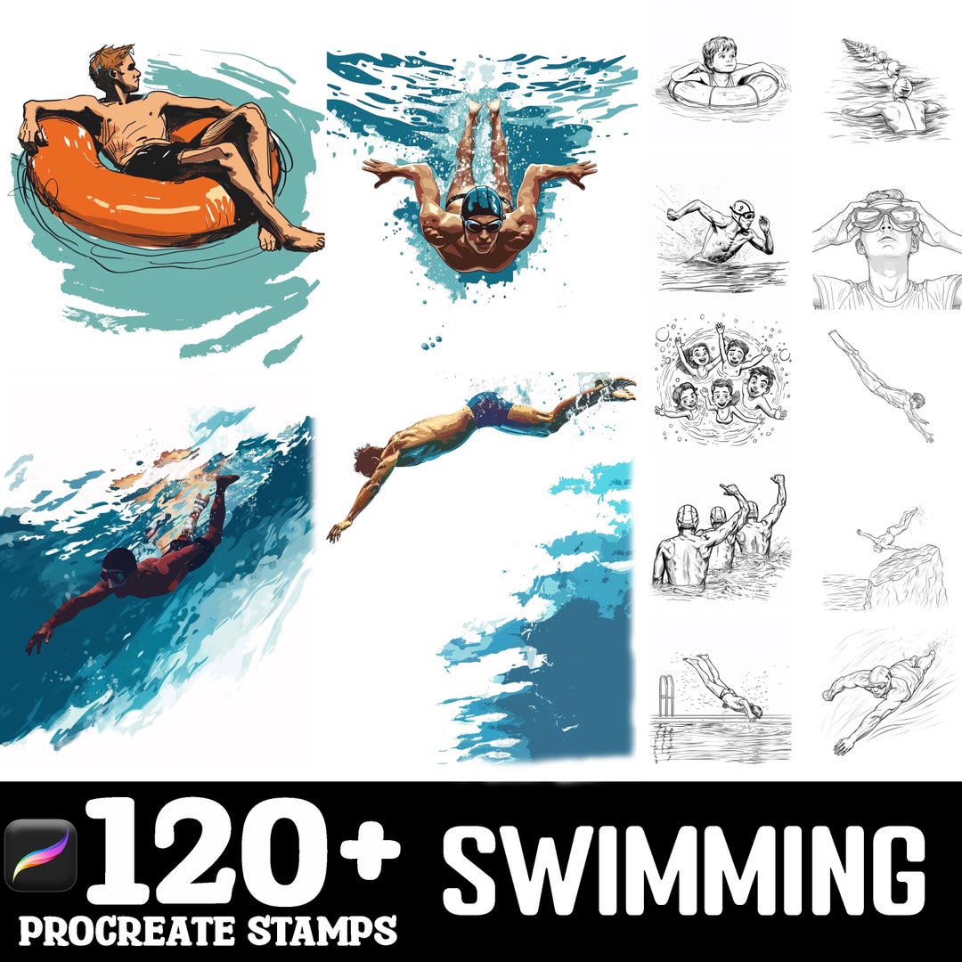 120+ Swimming Procreate Stamps | Procreate Brushes | Instant Digital ...