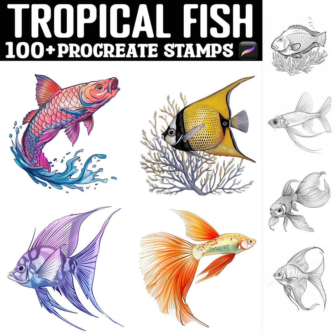 100+ Tropical Fish Procreate Stamps | Procreate Brushes | Instant ...