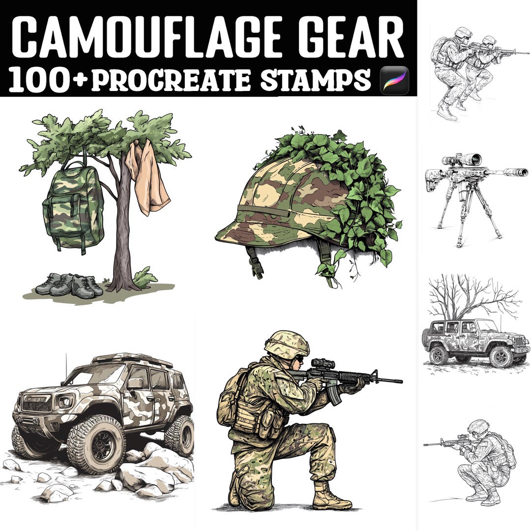100+ Camouflage Gear Procreate Stamps | Procreate Brushes | Instant ...