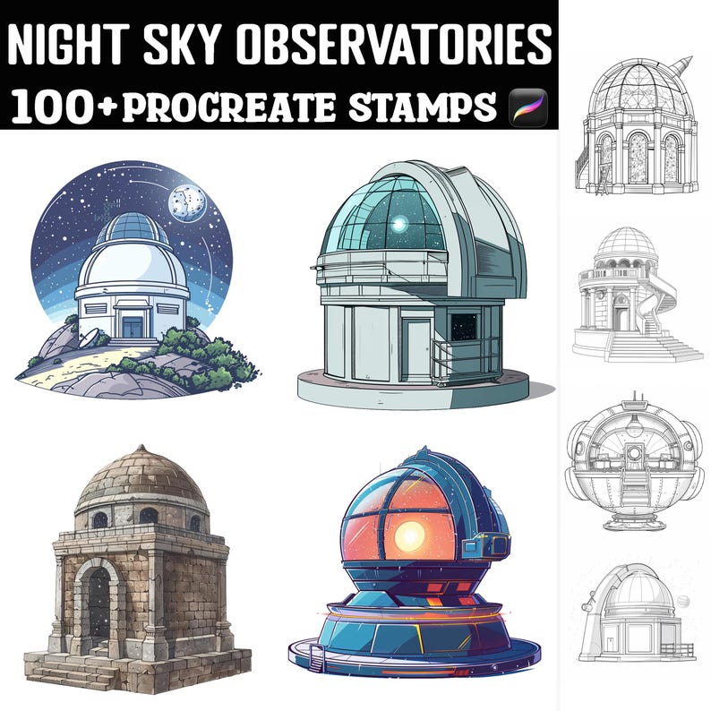 100+ Night Sky Observatories Procreate Stamps | Procreate Brushes ...