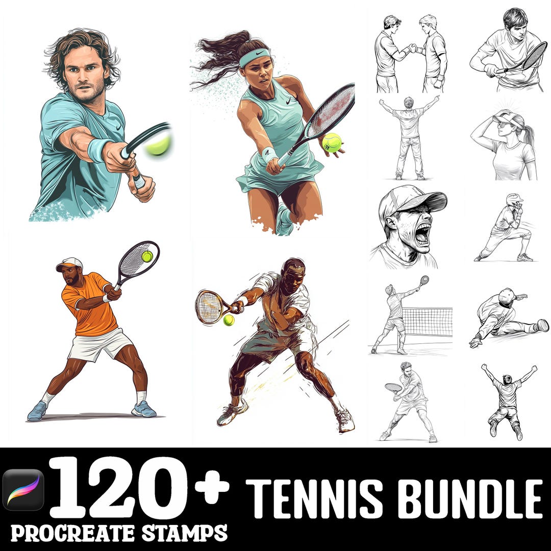 120+ Tennis Pose Procreate Stamps | Procreate Brushes | Instant Digital ...