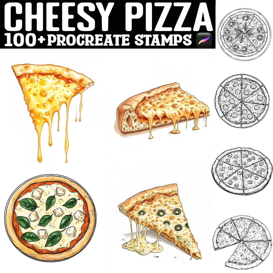 100+ Cheesy Pizza Procreate Stamps | Procreate Brushes | Instant ...