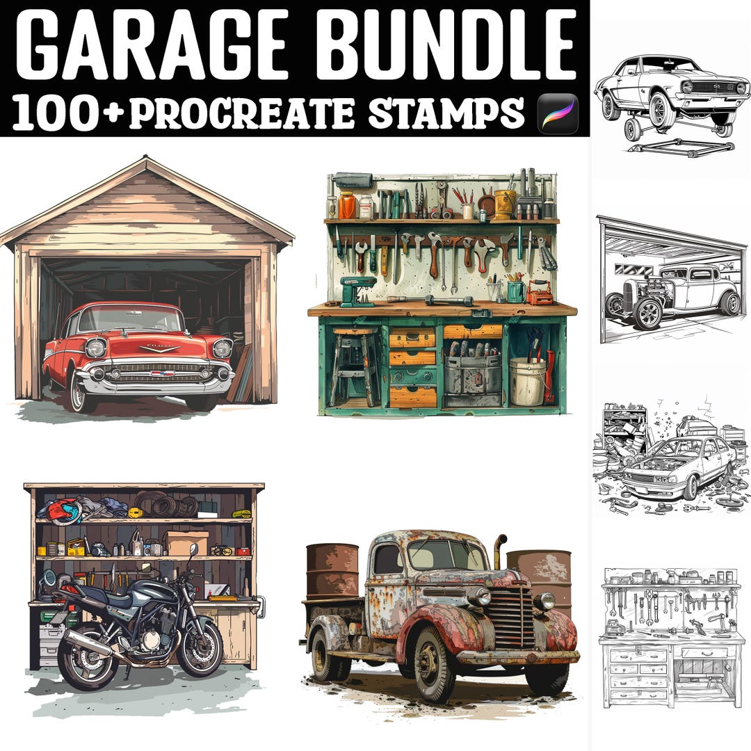 100+ Garage Procreate Stamps | Procreate Brushes | Instant Digital ...