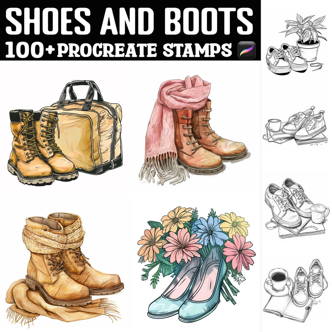100+ Shoes and Boots Procreate Stamps | Procreate Brushes | Instant ...