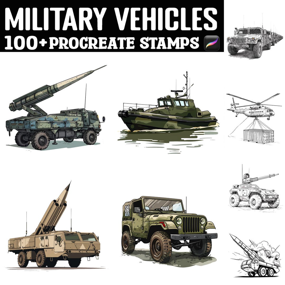 100+ Military Vehicles Procreate Stamps | Procreate Brushes | Instant ...
