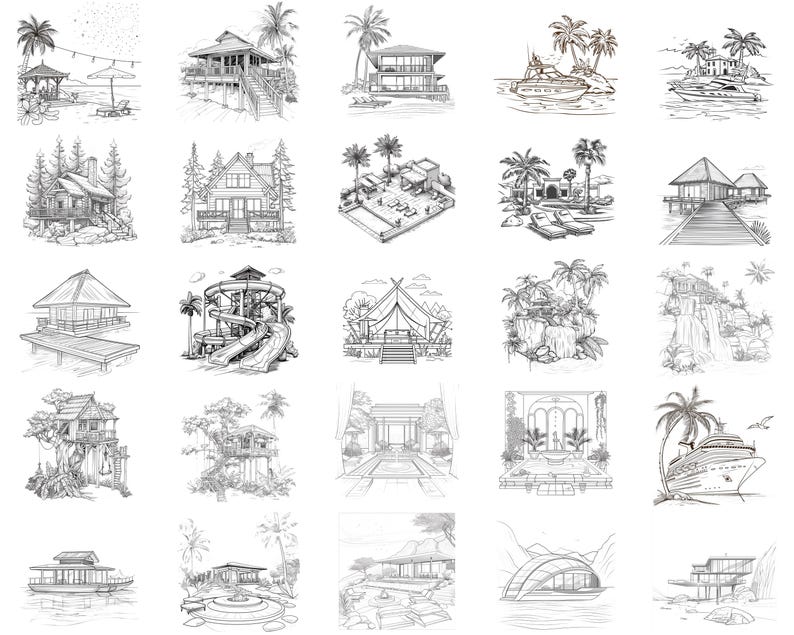 100+ Resort Scenes Procreate Stamps | Procreate Brushes | Instant ...