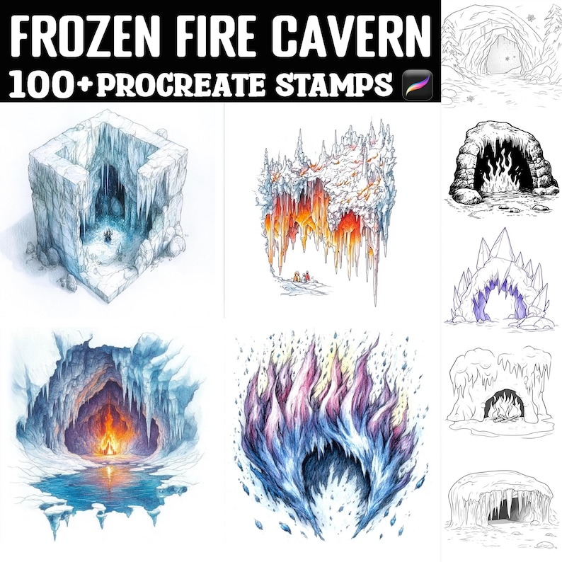 100+ Frozen Fire Cavern Procreate Stamps | Procreate Brushes | Instant ...
