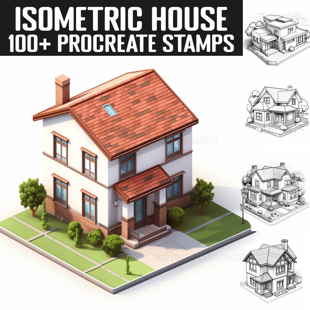 100+ Procreate Isometric House Stamps | House Guides | Instant Digital ...