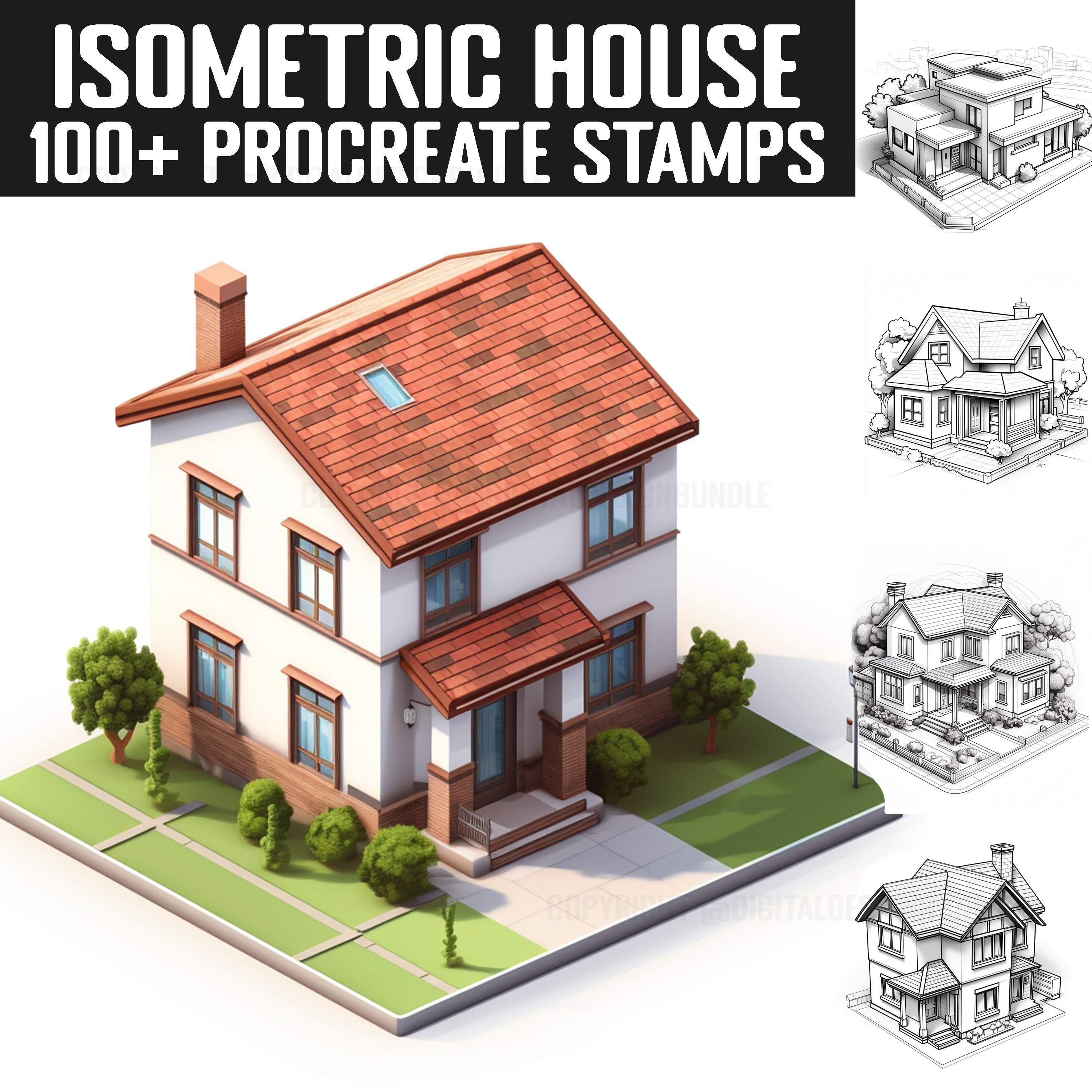 100 Procreate Isometric House Stamps House Guides Instant - Etsy
