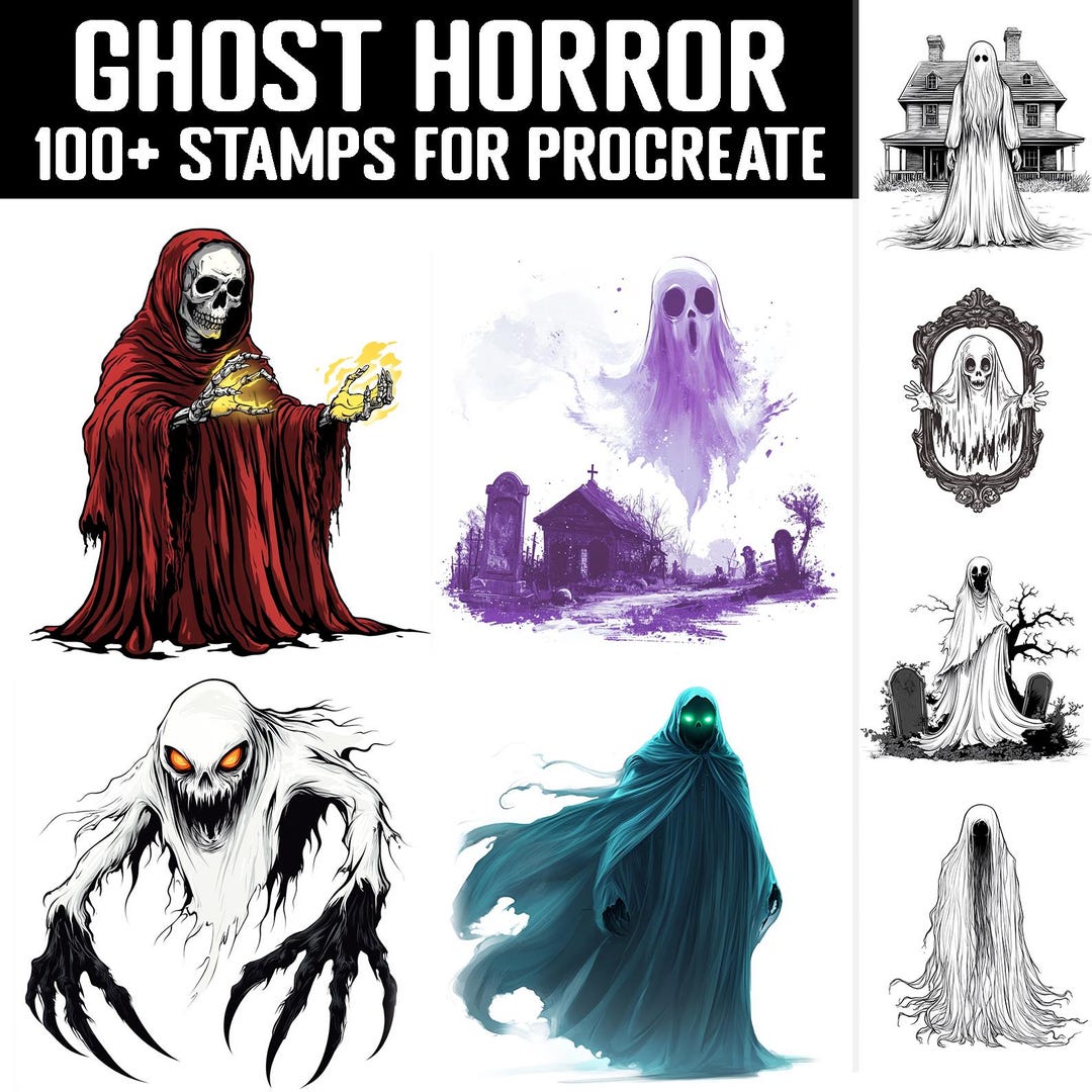 100+ Ghost Horror Procreate Stamp | Procreate Brush Bundle | Instant ...
