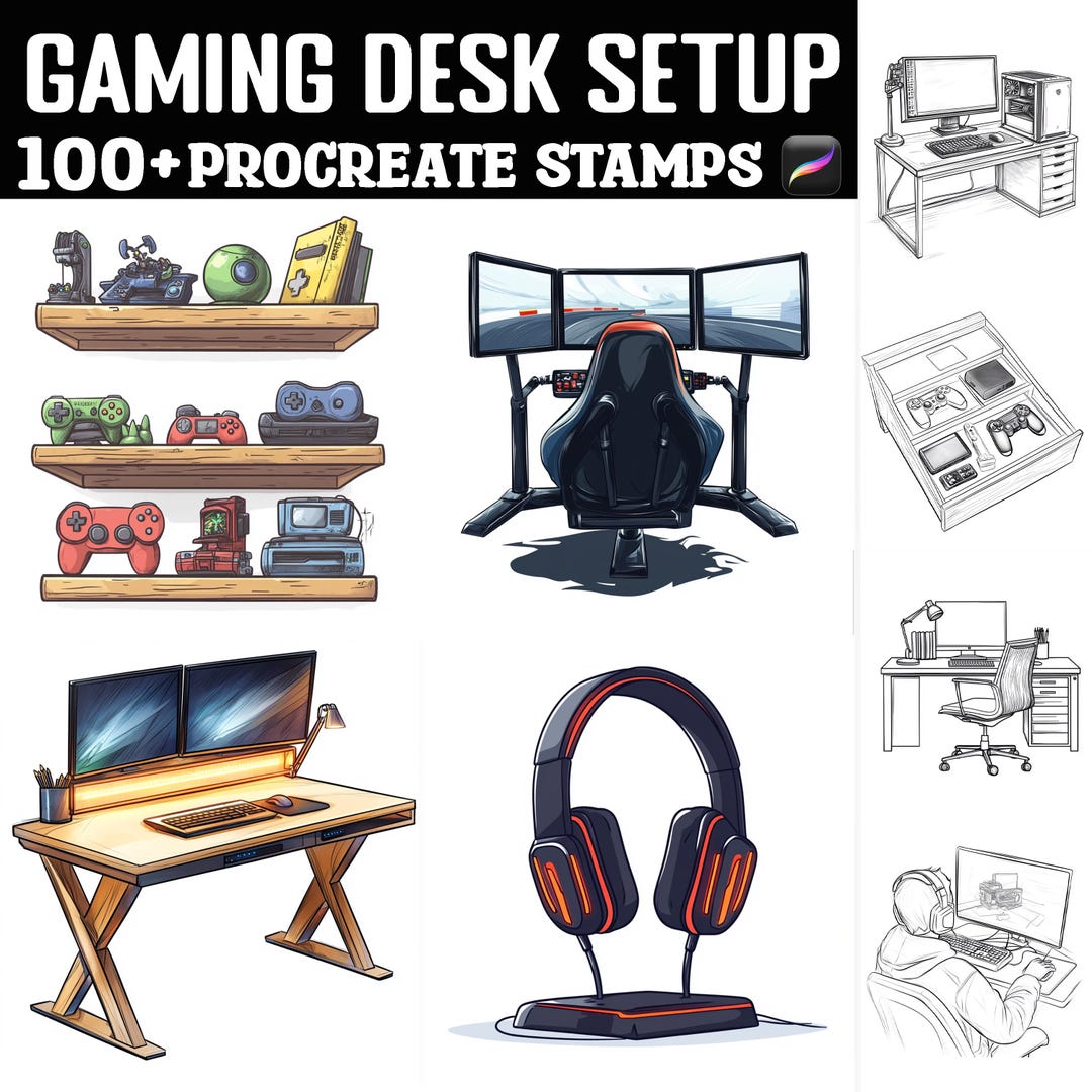 100 Gaming Desk Procreate Stamps Procreate Brushes Instant Digital ...