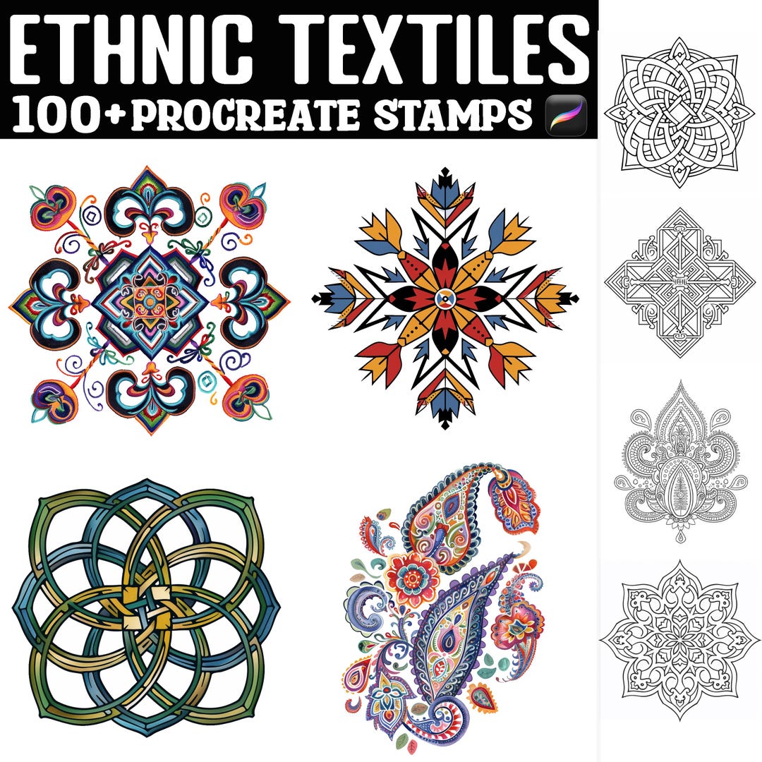 100+ Ethnic Textiles Procreate Stamps | Procreate Brushes | Instant ...