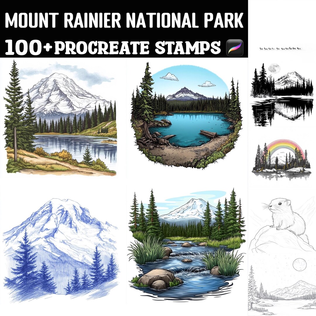 100+ Mount Rainier National Park Procreate Stamps | Procreate Brushes ...