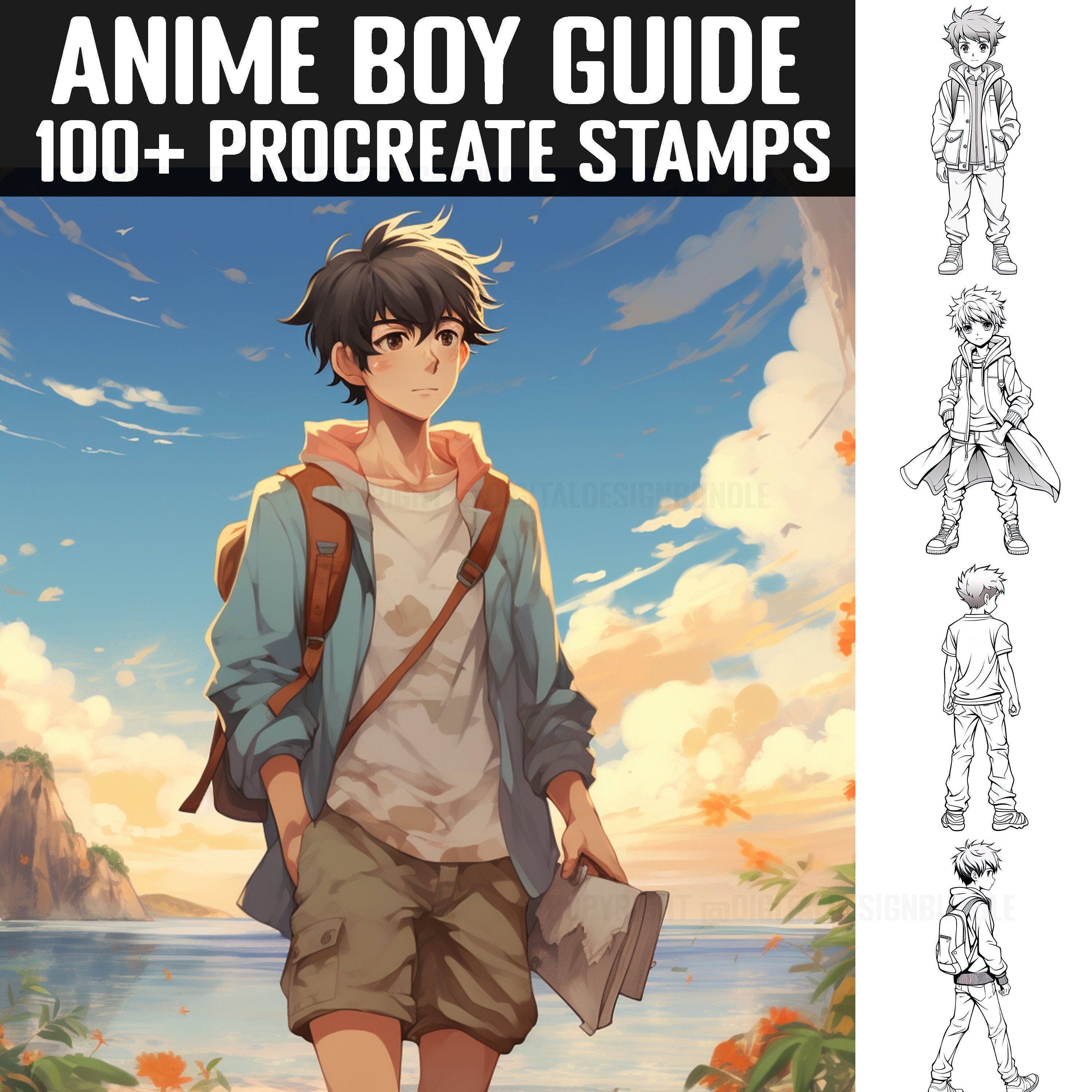100 Anime Boy Procreate Stamps Anime Boy Guides Instant Digital ...