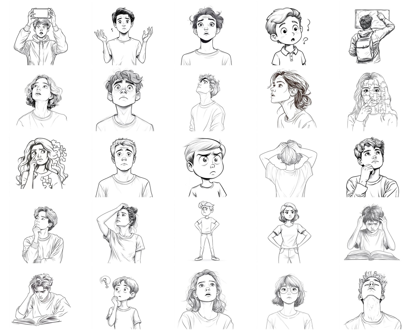 100+ Confused Expression Poses Procreate Stamps | Procreate Brushes ...