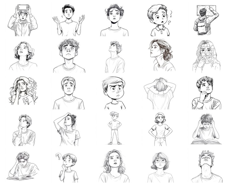 100+ Confused Expression Poses Procreate Stamps | Procreate Brushes ...