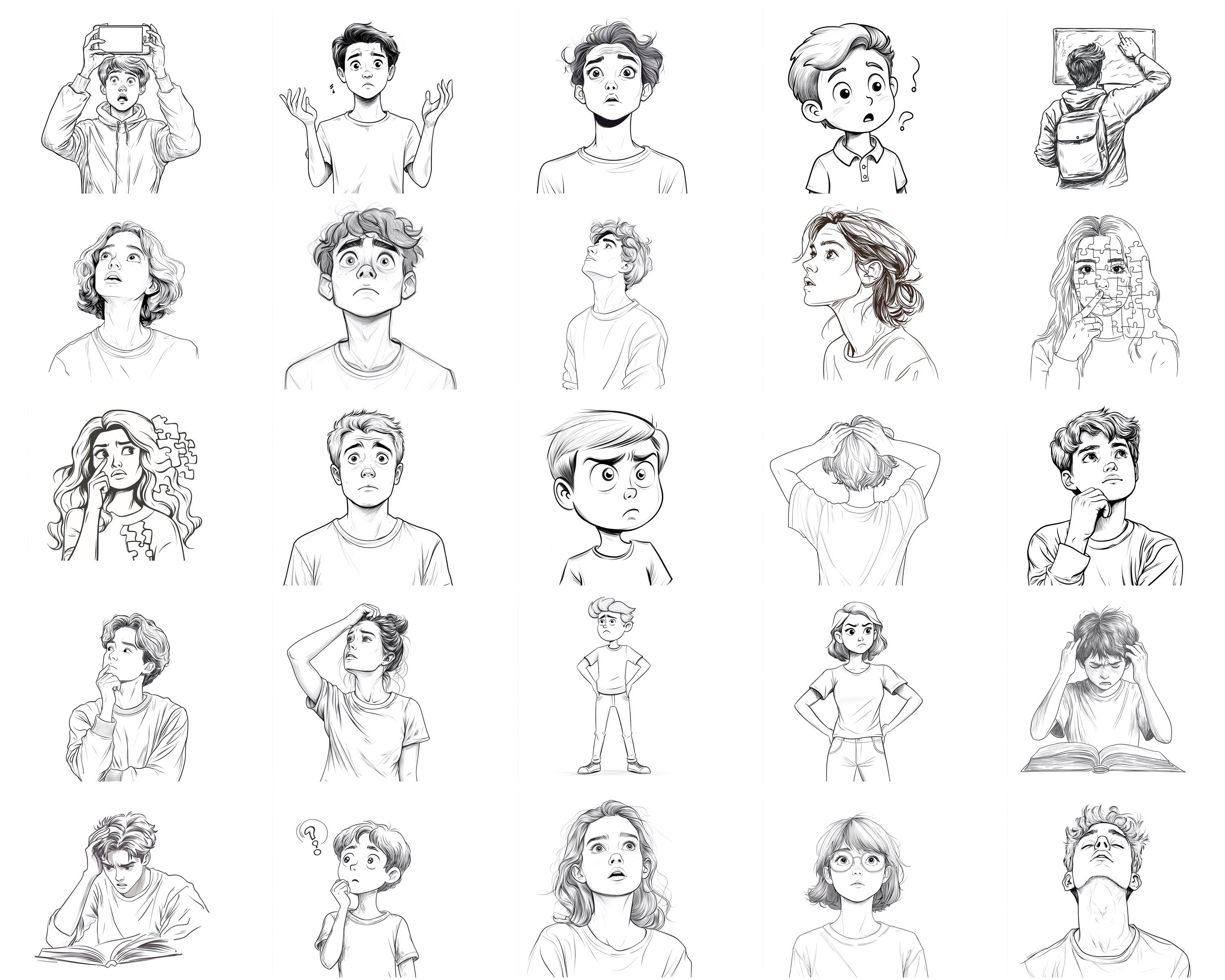 100+ Confused Expression Poses Procreate Stamps | Procreate Brushes ...