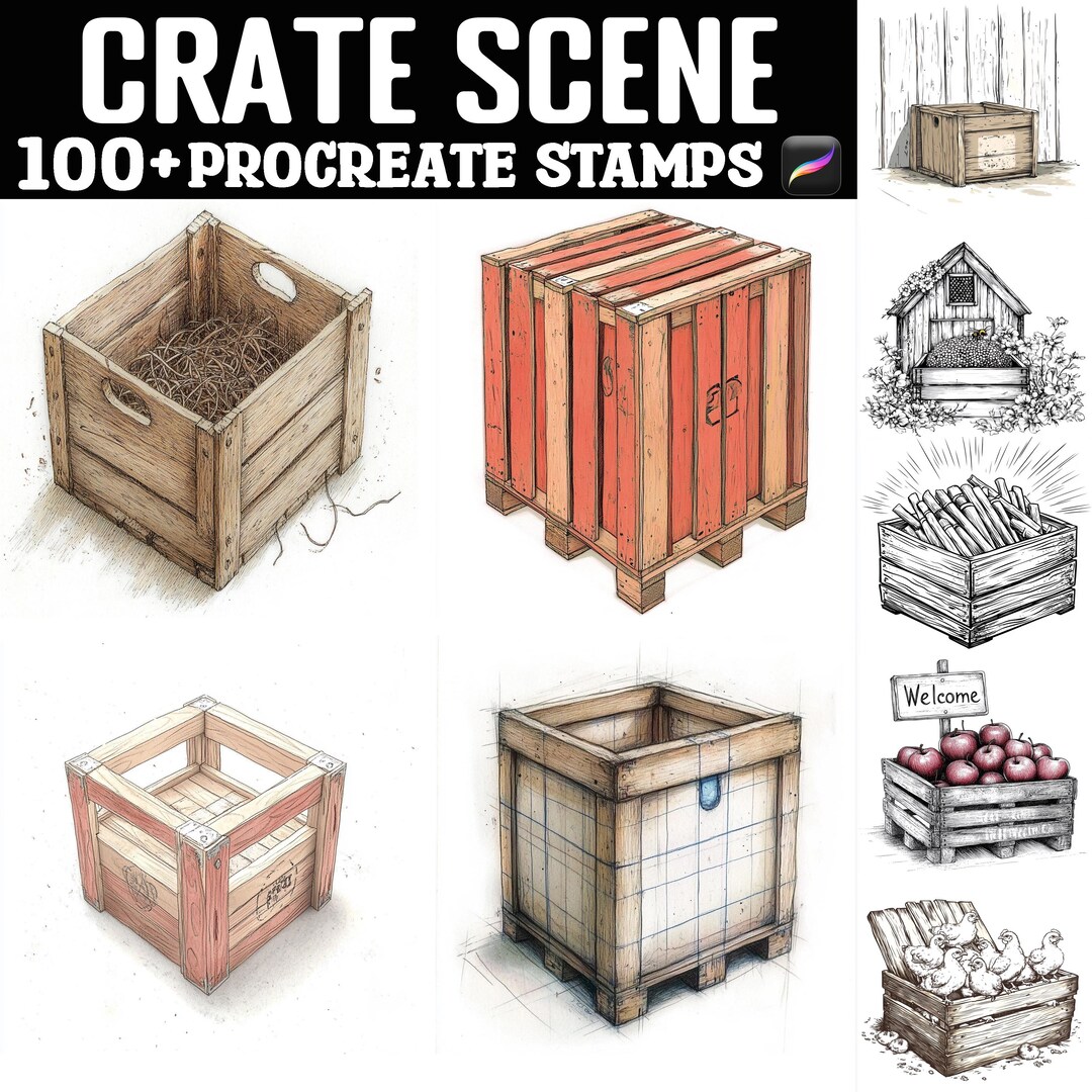 100+ Crate Scene Procreate Stamps | Procreate Brushes | Instant Digital ...