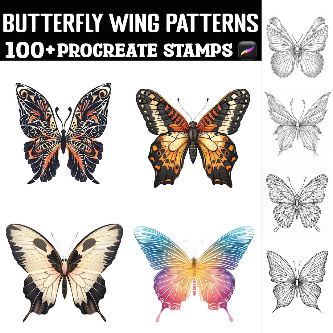 100+ Butterfly Wing Patterns Procreate Stamps | Procreate Brushes ...