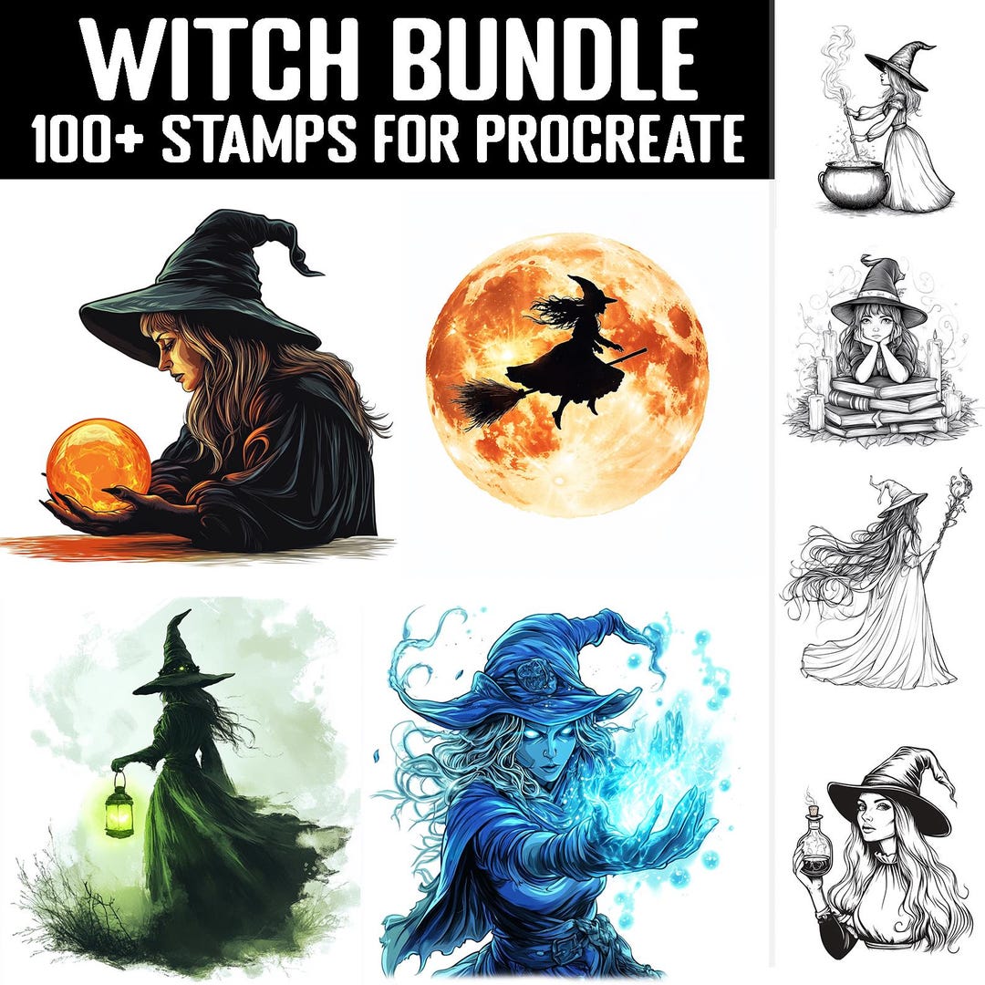 100+ Witch Bundle Procreate Stamp | Procreate Brush Bundle | Instant ...
