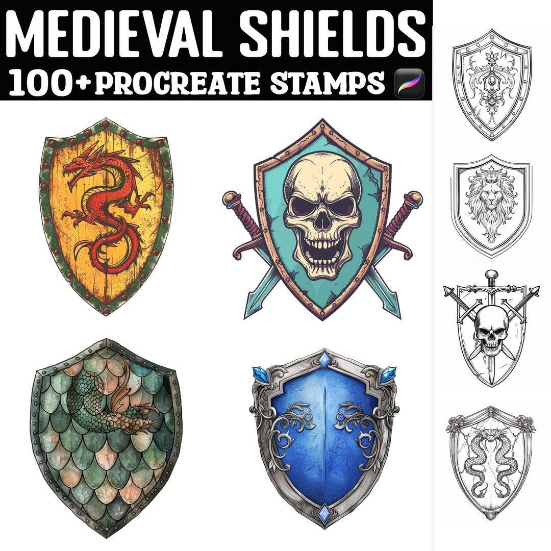 100+ Medieval Shields Procreate Stamps | Procreate Brushes | Instant ...