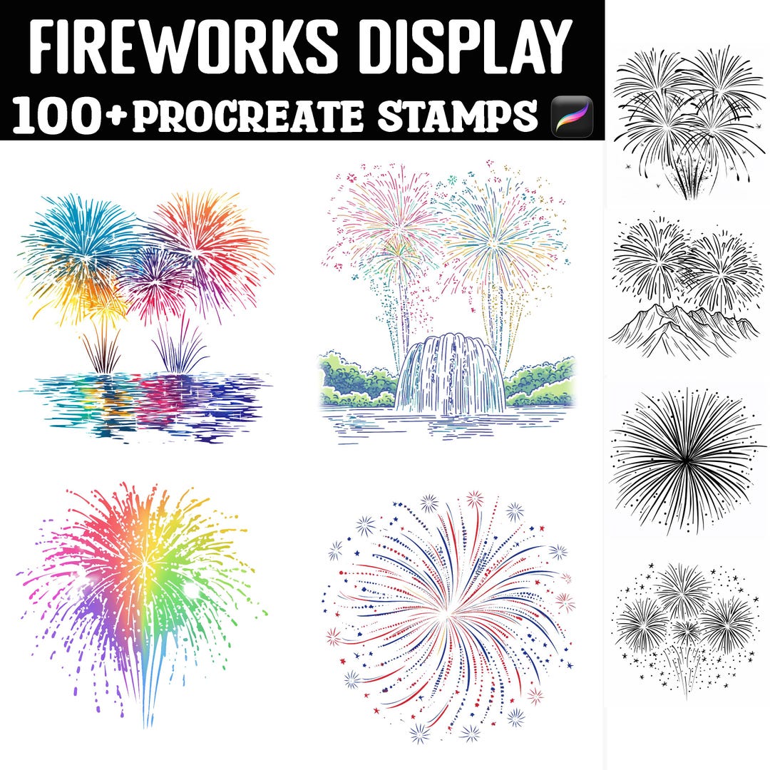 100+ Fireworks Display Procreate Stamps | Procreate Brushes | Instant ...