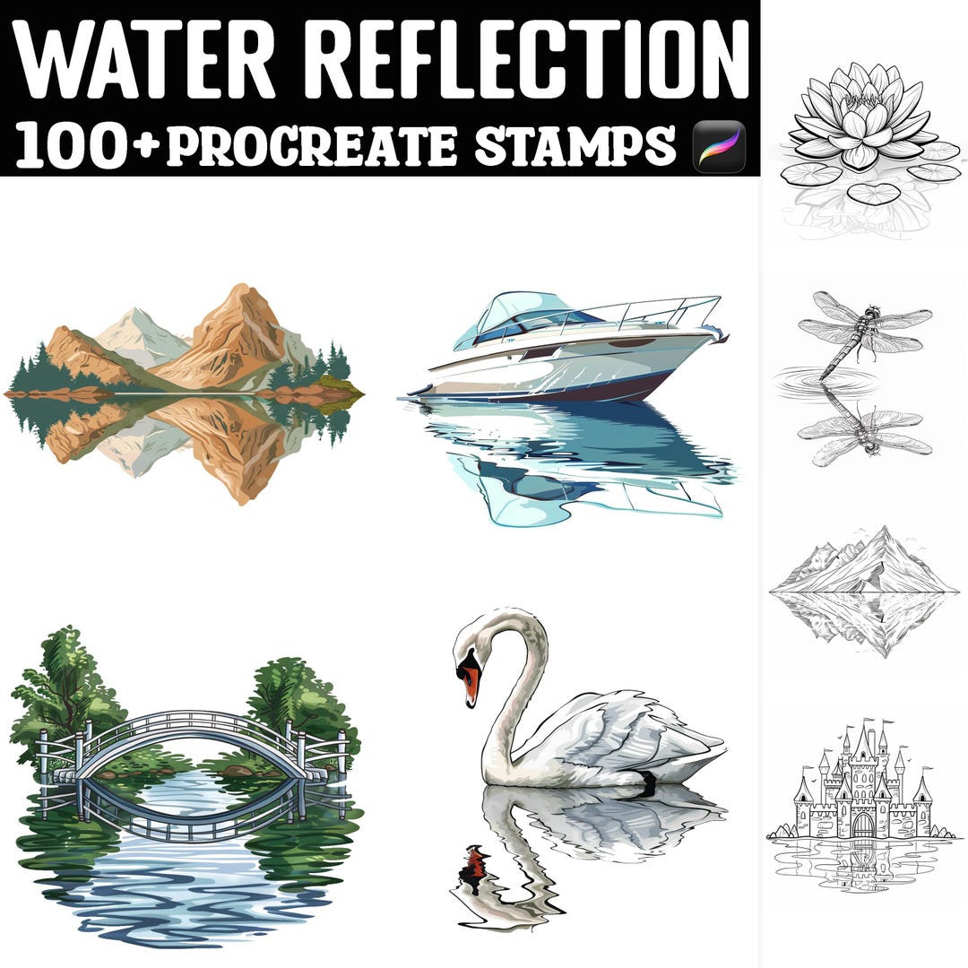 100+ Water Reflection Procreate Stamps | Procreate Brushes | Instant Digital Download - Etsy