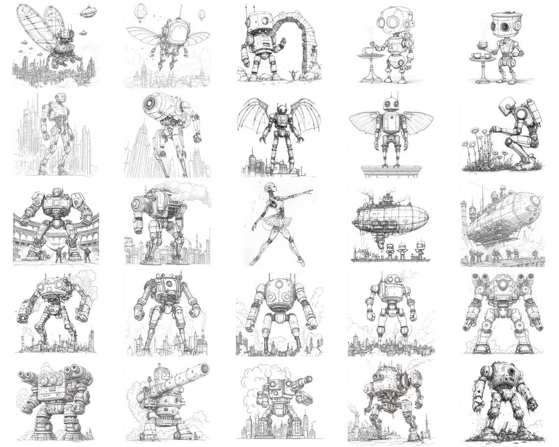 100+ Steampunk Robot Procreate Stamps | Procreate Brushes | Instant ...