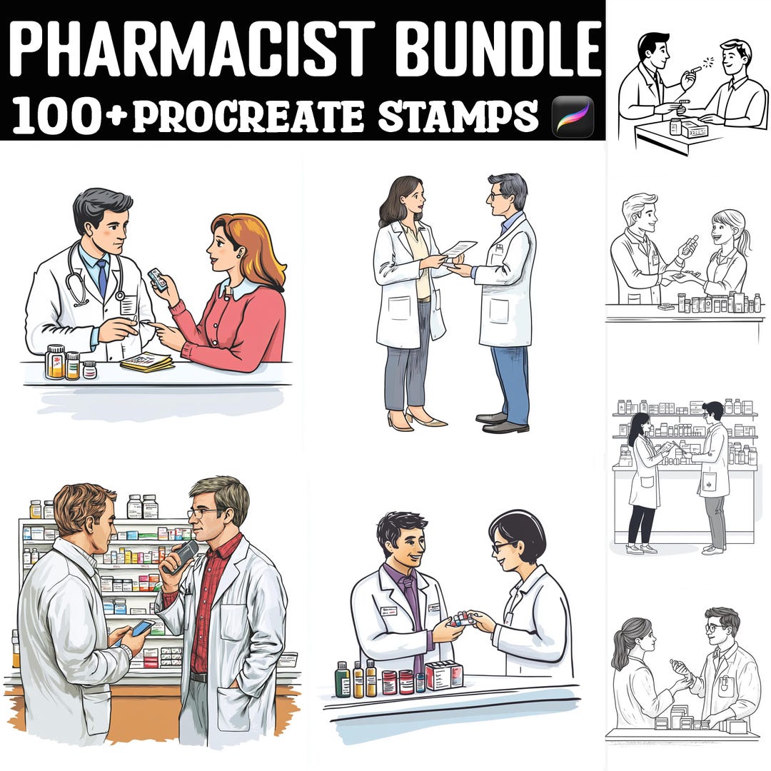 100 Pharmacist Stamps Procreate Brushes Instant Digital Download - Etsy