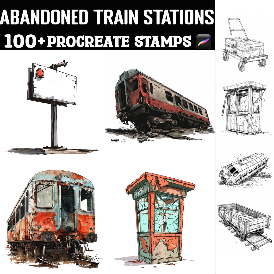 100+ Abandoned Train Stations Procreate Stamps | Procreate Brushes ...