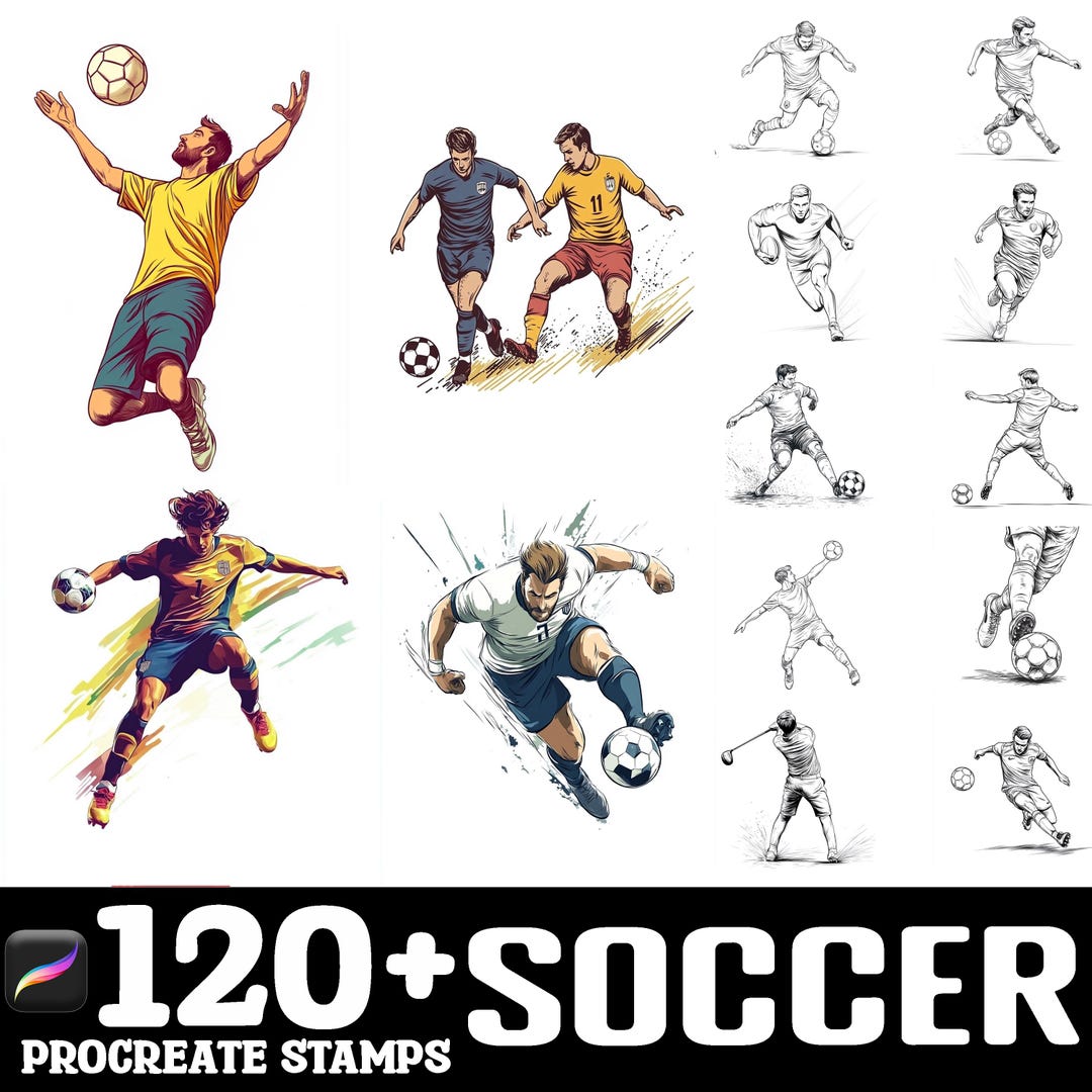 120+ Soccer Poses Procreate Stamps | Procreate Brushes | Instant ...