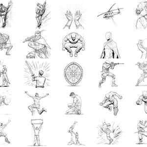 100+ Comic Book Action Poses Procreate Stamps | Procreate Brushes ...