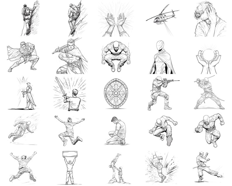 100+ Comic Book Action Poses Procreate Stamps | Procreate Brushes ...