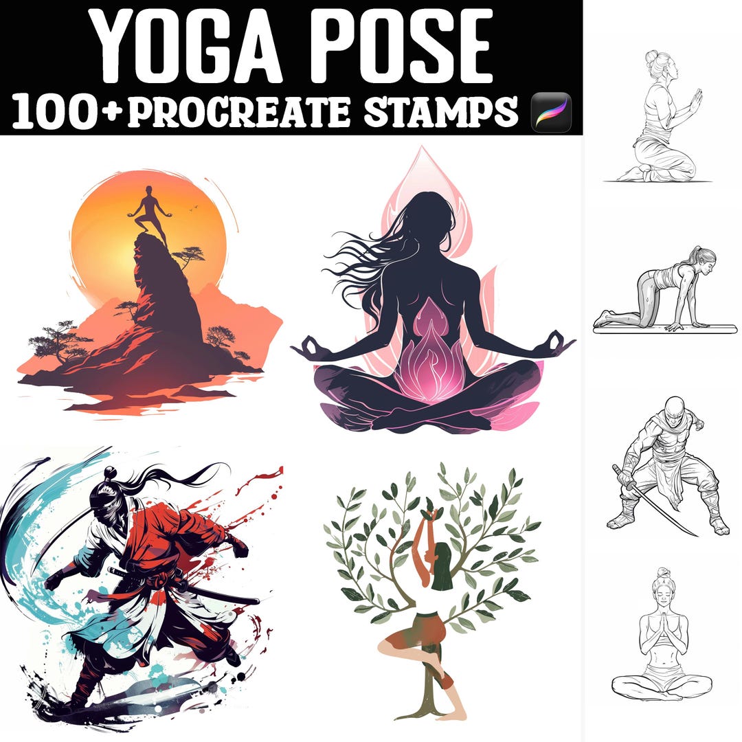 100+ Yoga Pose Procreate Stamps | Procreate Brushes | Instant Digital ...